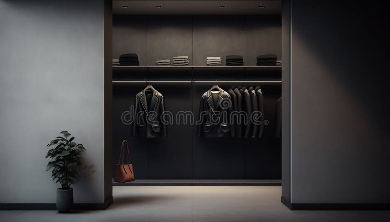 Stylish Dark Men Dressing Room Interior, Wardrobe, Generative AI Stock ...