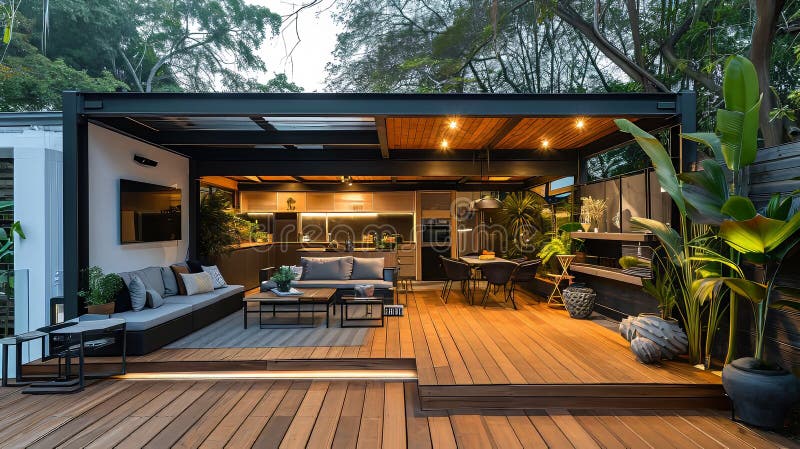 Stylish Deck Terrace Dining Ambiance Stock Illustration - Illustration ...