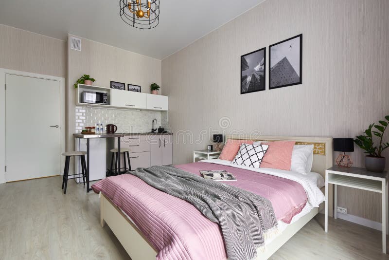 Stylish Decorated Studio Apartment for daily Rent Stock Photo - Image ...