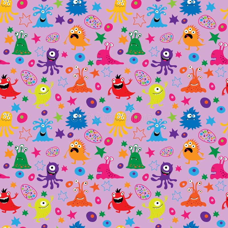 Stylish Decorative Seamless Background with Monsters and Pattern Stock ...