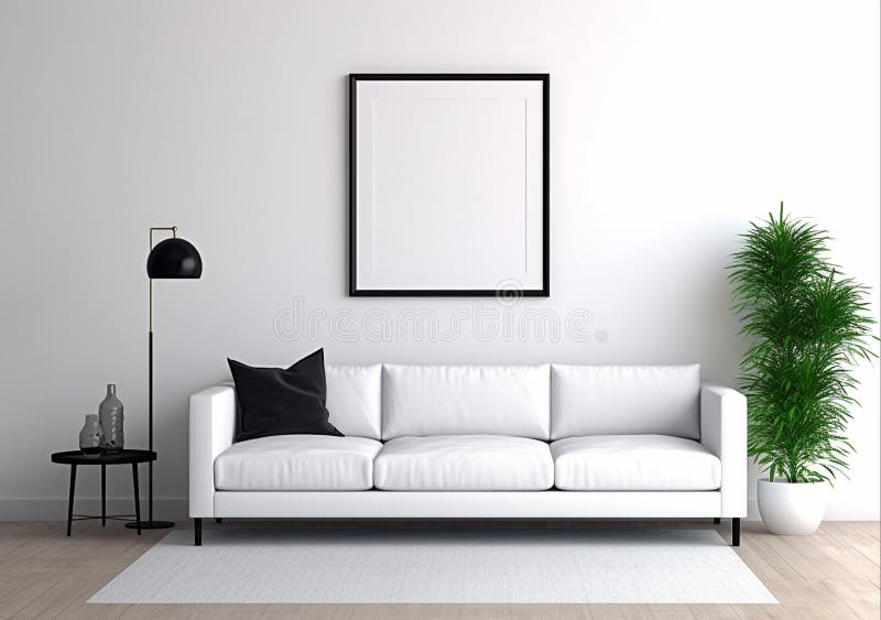 Stylish and Design Composition of Living Room with Sofa, Frames Mockup ...