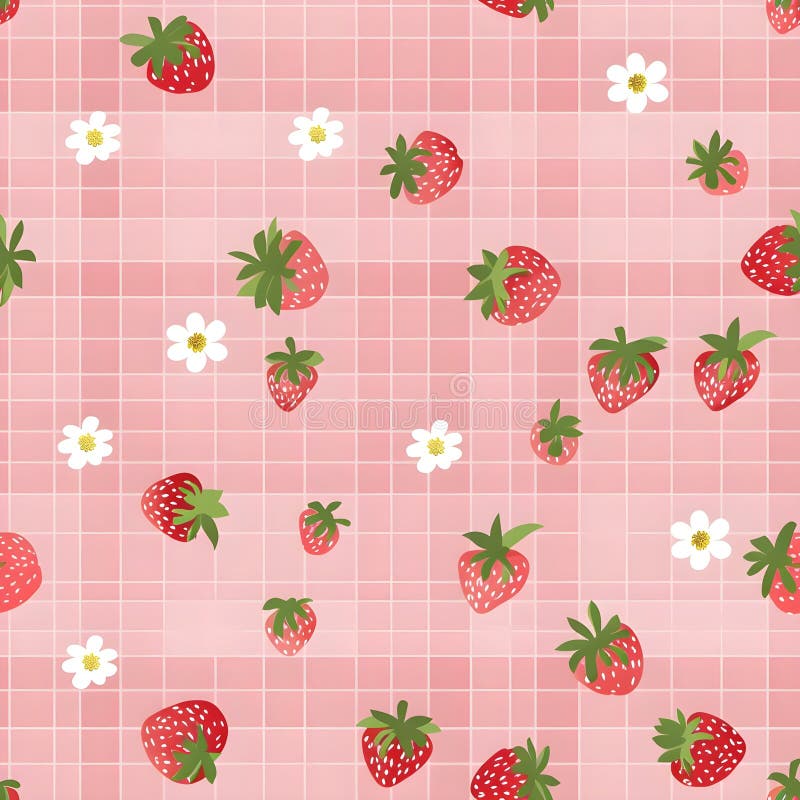 Strawberry Pattern on Pink Gingham Background Stock Illustration ...
