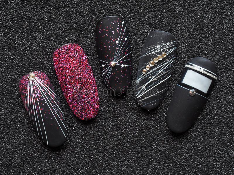 Stylish Design on Tips. Macro Texture of Nails. Stock Photo - Image of ...