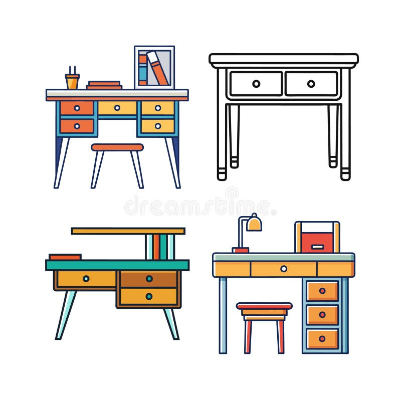 Set of Stylish Designer Desk for Modern Workspaces Stock Vector ...