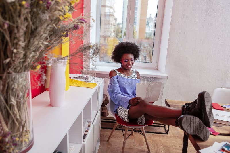 Stylish Designer Feeling Positive while Working in Nice Modern Office ...