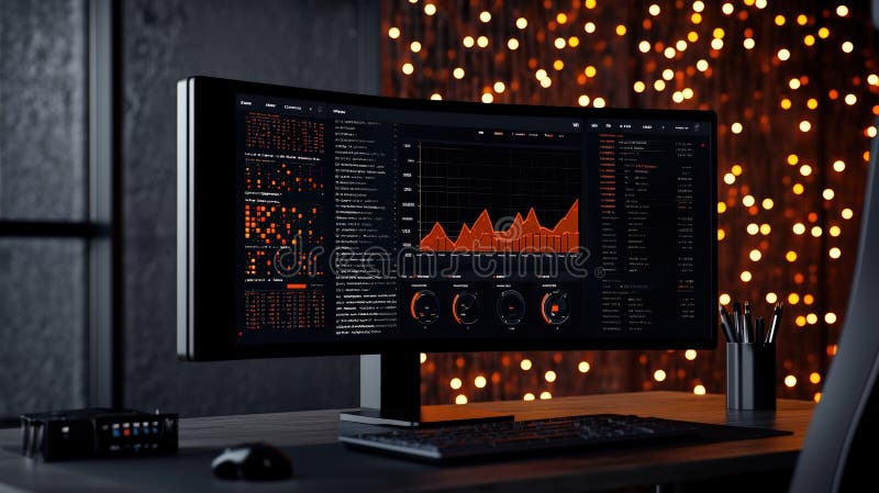 Stylish Desk with Modern Computer Setup Stock Illustration ...