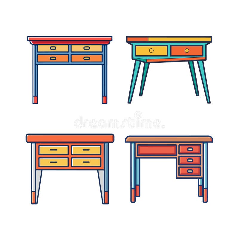 Set of Stylish Desk for Modern Workspaces Stock Vector - Illustration ...