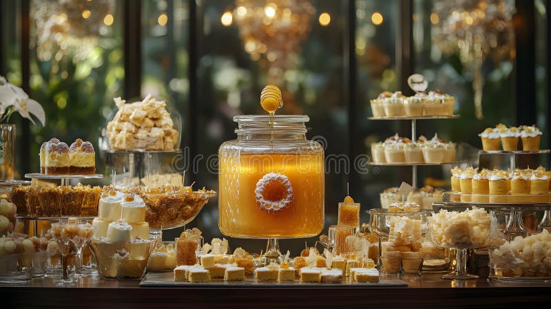 Stylish Dessert Display Featuring Honey Delicacies Ai Generated Stock Illustration ...
