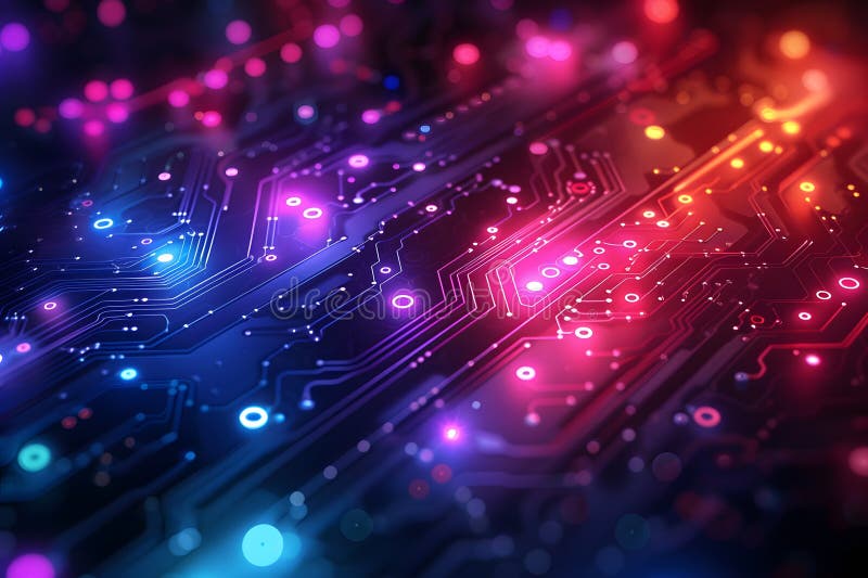 Abstract Circuit Board Design Glowing in Cyberpunk Style, Neon Colors ...