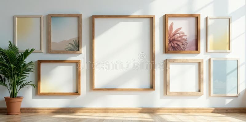 Stylish Digital Photo Wall Template with Diverse Frame Shapes and Sizes ...