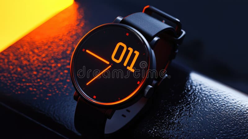 Digital Watch with Neon Orange Highlights Stock Image - Image of ...