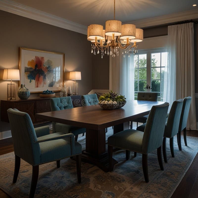 Stylish Dining Room with a Large Table, Centerpiece, and Elegant ...