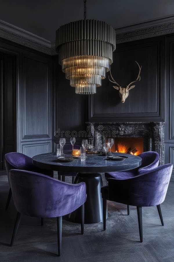 Stylish Dining Space with Rich Wood and Golden Touches Stock Image ...