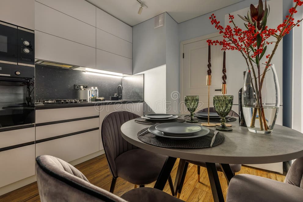 Elegant Dining Set in a Modern Kitchen with Natural Light Stock Photo - Image of windows ...