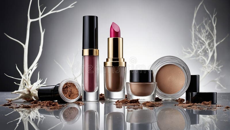 A Stylish Display of Various Makeup Products Against a Minimalist ...