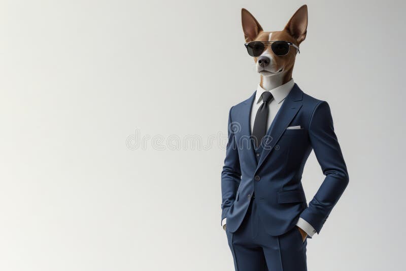Stylish Dog in Blue Suit and Sunglasses. Space for Text. Stock Image ...