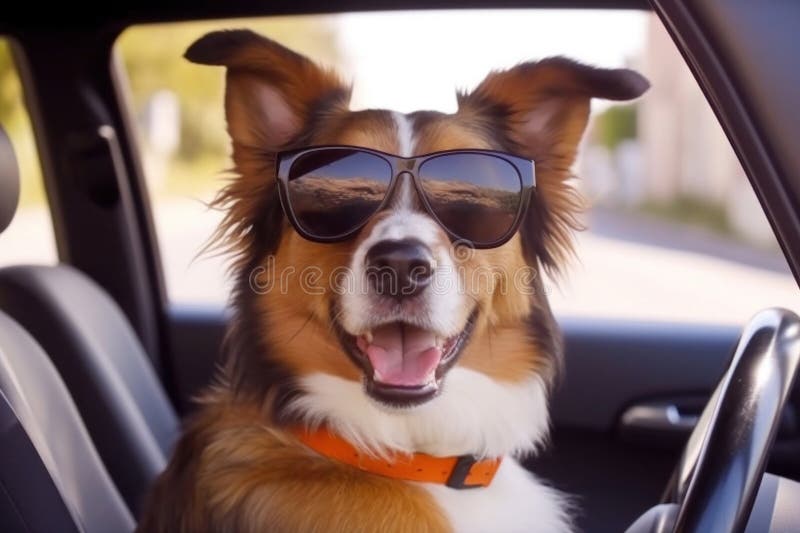 Stylish Dog in Sunglasses Driving a Car. Stock Illustration ...
