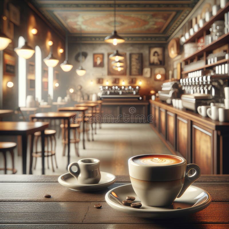 Stylish Doppio with a Soft-focus Coffee Shop Backdrop.. AI Generated ...