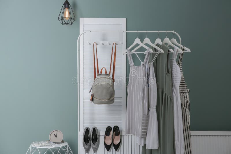 Stylish Dressing Room Interior with Clothes Stock Photo - Image of room ...