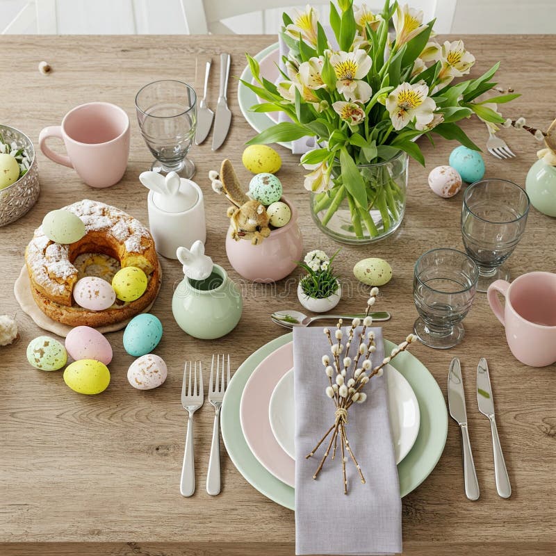 A Stylish Easter Feast is Set on a Rustic Wooden Table Stock Image ...
