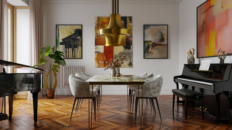 Stylish and Eclectic Dining Room Interior with Mock Up Poster Map. Ai ...