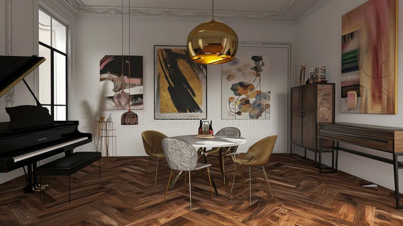 Stylish and Eclectic Dining Room Interior with Mock Up Poster Map. Ai ...