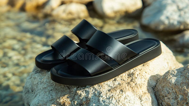 Stylish Eco-Leather Sandals for Women - Fashionable Black Design Stock ...
