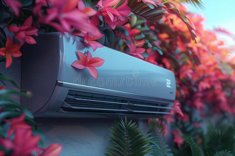 Stylish and Efficient Air Conditioner Unit Mounted on a Tropical House ...
