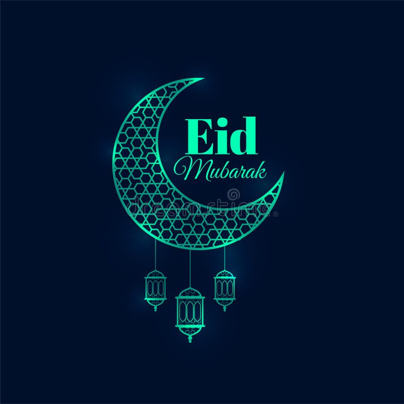 Stylish Eid Ul Fitr Wishes Card with Glowing Arabic Moon and Lamp Stock ...