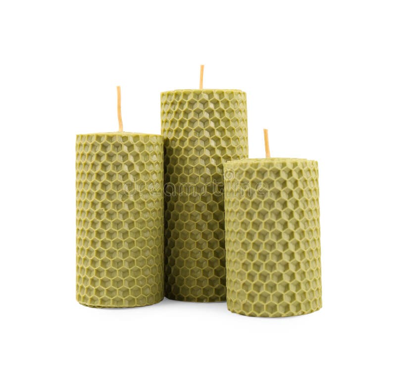 Stylish Elegant Beeswax Candles Isolated on White Stock Photo - Image ...