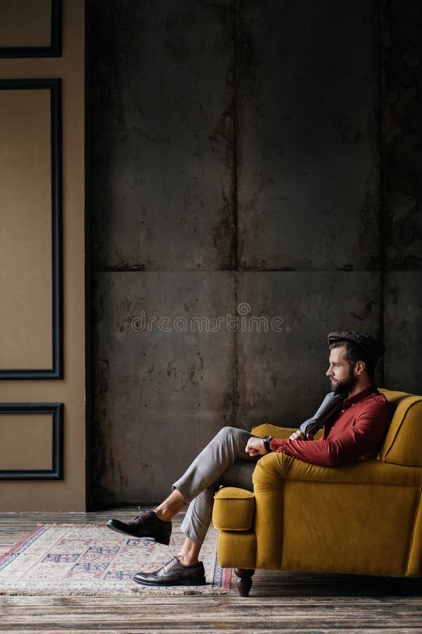Stylish Elegant Man Sitting Stock Photo - Image of shoes, formal: 119819496