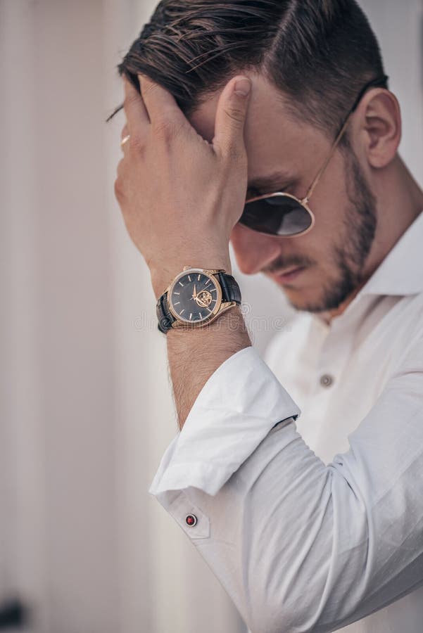 Stylish Elegant Watch on Man Hand Stock Photo - Image of clothing, gold ...