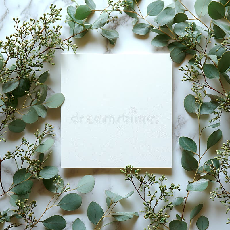 Minimalist White Card Mockup with Greenery Border for Greeting Card, Post Card Stock ...