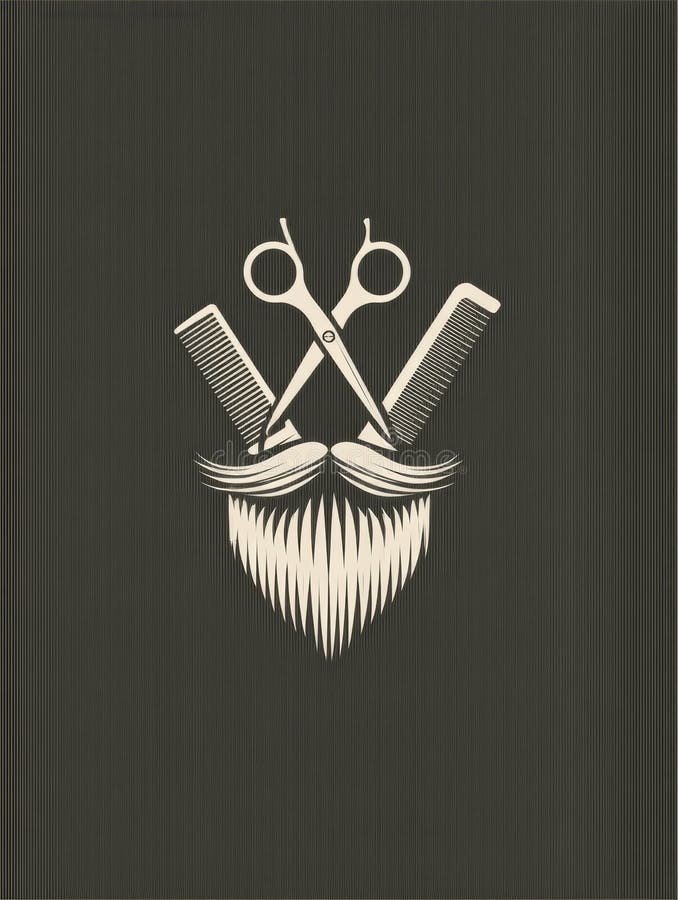 Stylized Beard Logo Featuring Crossed Scissors and Comb on a Minimal ...