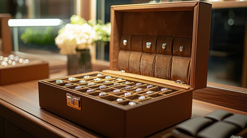 Stylish Empty Jewelry Box on Table, Closeup Stock Image - Image of ...
