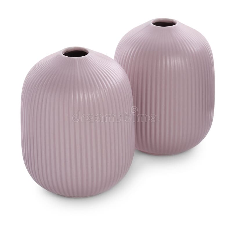 Stylish Empty Pink Ceramic Vases Isolated Stock Image - Image of ...