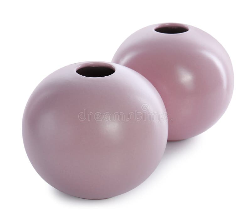 Stylish Empty Pink Ceramic Vases Isolated Stock Image - Image of ...