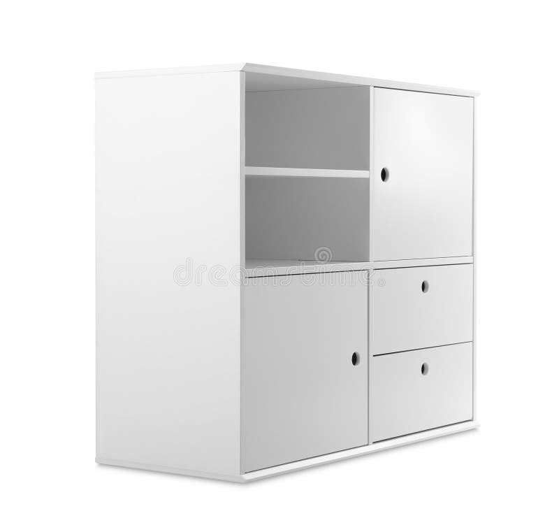 Stylish Empty Shelving Unit Isolated on White Stock Image - Image of ...