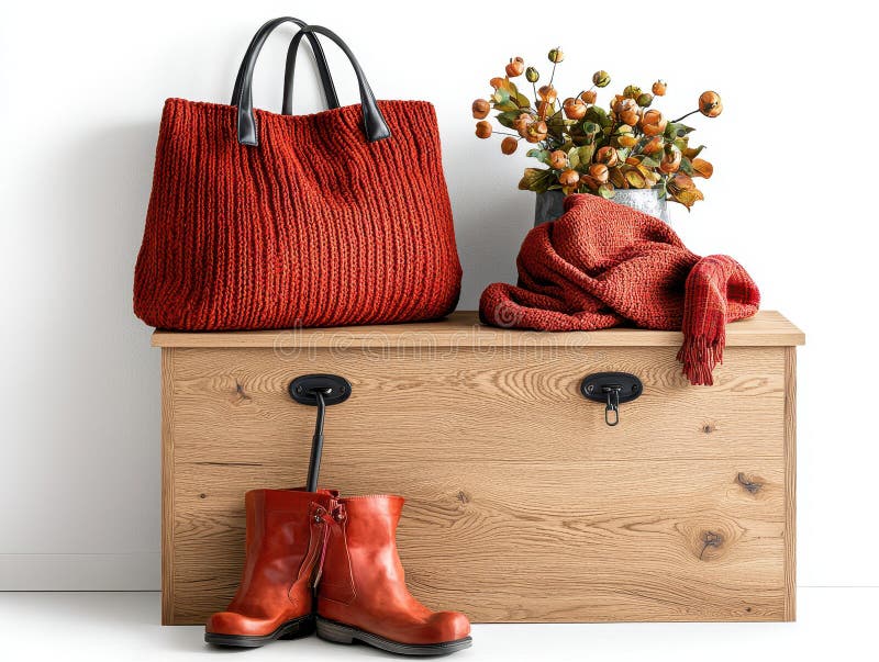 Stylish Entryway Bench with Storage, Red Accessories, and Cozy Decor ...