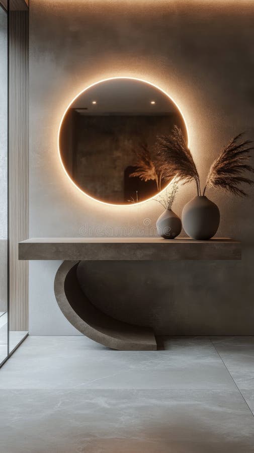 Elegant Modern Entryway Design Featuring a Unique Console Table with a ...