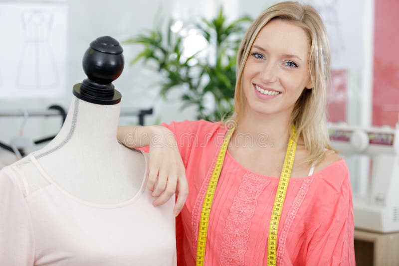 Stylish Fashion Designer Working with Measure Dummy Stock Photo - Image ...