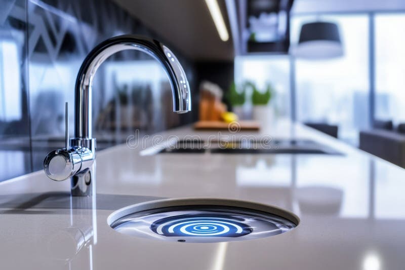 Modern Kitchen Faucet and Touch Control on a Sleek Countertop Stock ...