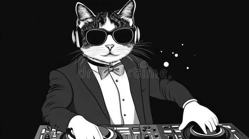 Cool Cat DJ stock illustration. Illustration of dance - 372919221