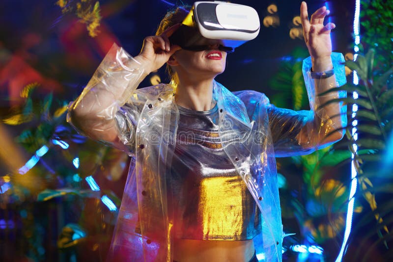 Stylish Female in Metaverse in Vr Goggles Exploring Stock Image - Image ...