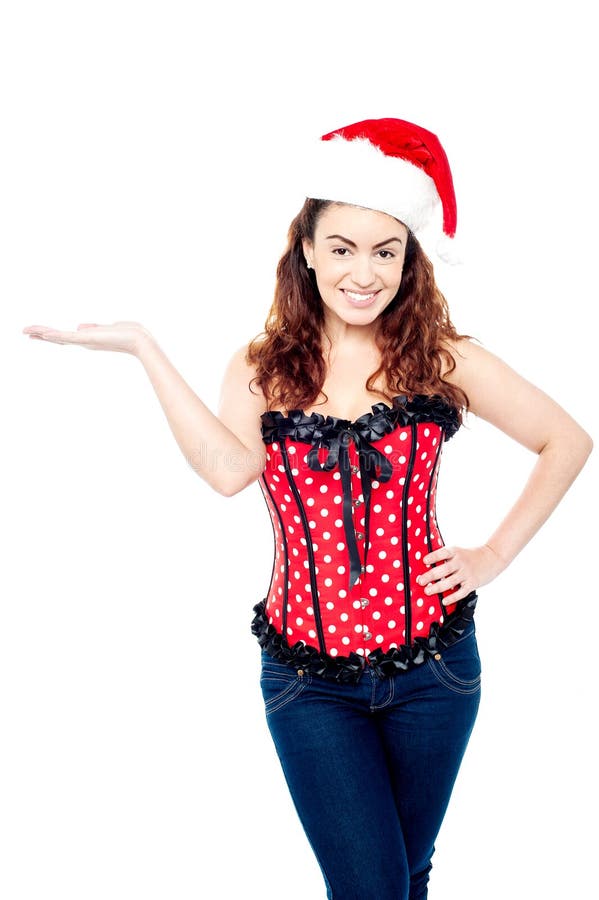 Stylish Female Model Presenting Something Stock Image - Image of ...