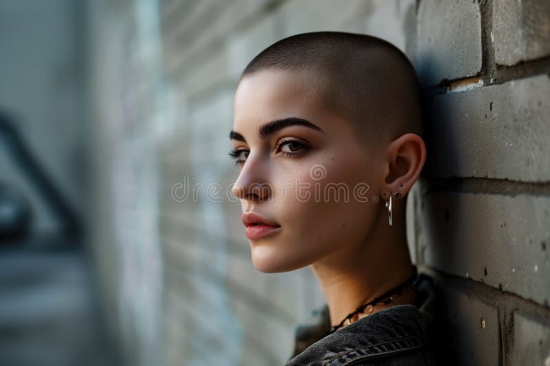 Stylish Female Rocking a Buzz Cut Stock Illustration - Illustration of ...