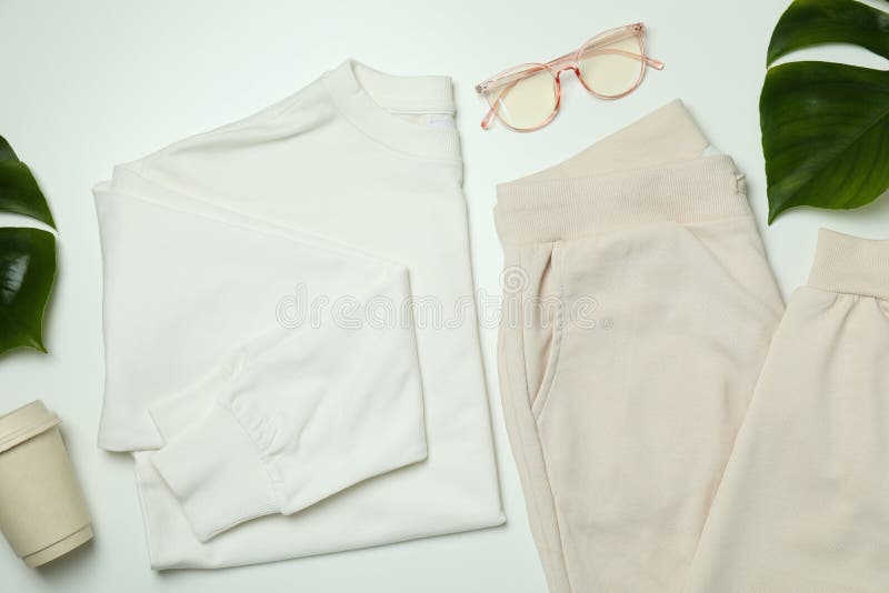 Stylish Female Wear on White Background, Top View Stock Image - Image ...