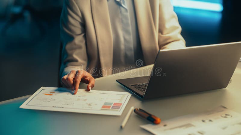 Stylish Female Working on Laptop Computer in a Company Office in the ...