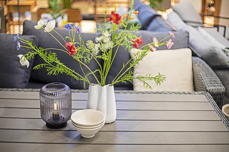 Stylish Flower Pots on the Shelf in the House. Stock Photo - Image of ...