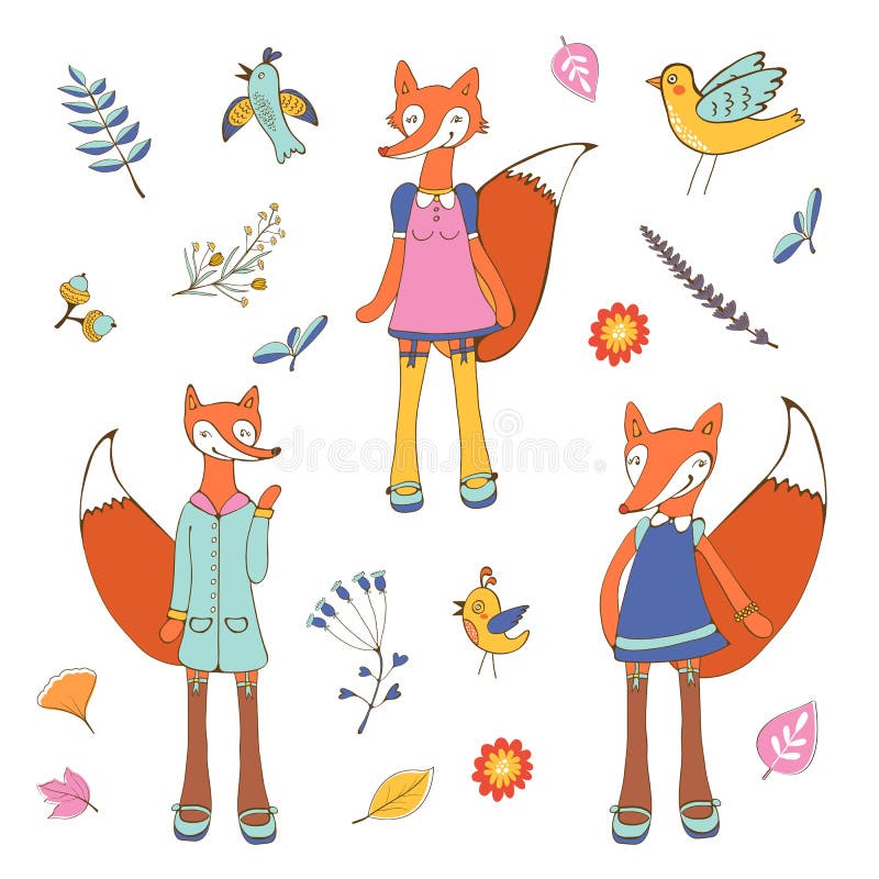 Stylish fox characters set stock vector. Illustration of decor - 59981077